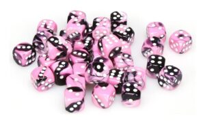 chessex dice d6: gemini black & pink with white - 12mm six sided die (36)