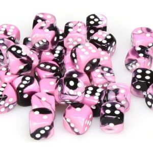 Chessex Dice d6: Gemini Black & Pink with White - 12mm Six Sided Die (36)