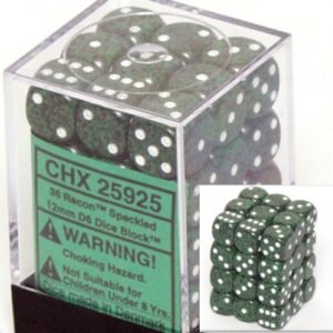 chessex dice d6 sets: recon speckled - 12mm six sided die (36) block of dice