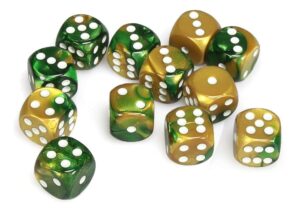 dnd dice set-chessex d&d dice-16mm gemini gold, green, and white plastic polyhedral dice set-dungeons and dragons dice includes 12 dice – d6, various (chx26625)