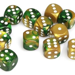 DND Dice Set-Chessex D&D Dice-16mm Gemini Gold, Green, and White Plastic Polyhedral Dice Set-Dungeons and Dragons Dice Includes 12 Dice – D6, Various (CHX26625)