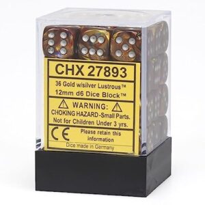 Chessex CHX27893 Dice - Lustrous: 36D6 Gold/Silver