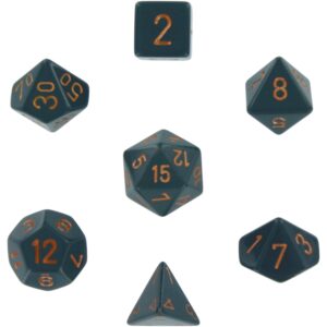 chessex polyhedral 7-die opaque dice set - dark gray copper numbers