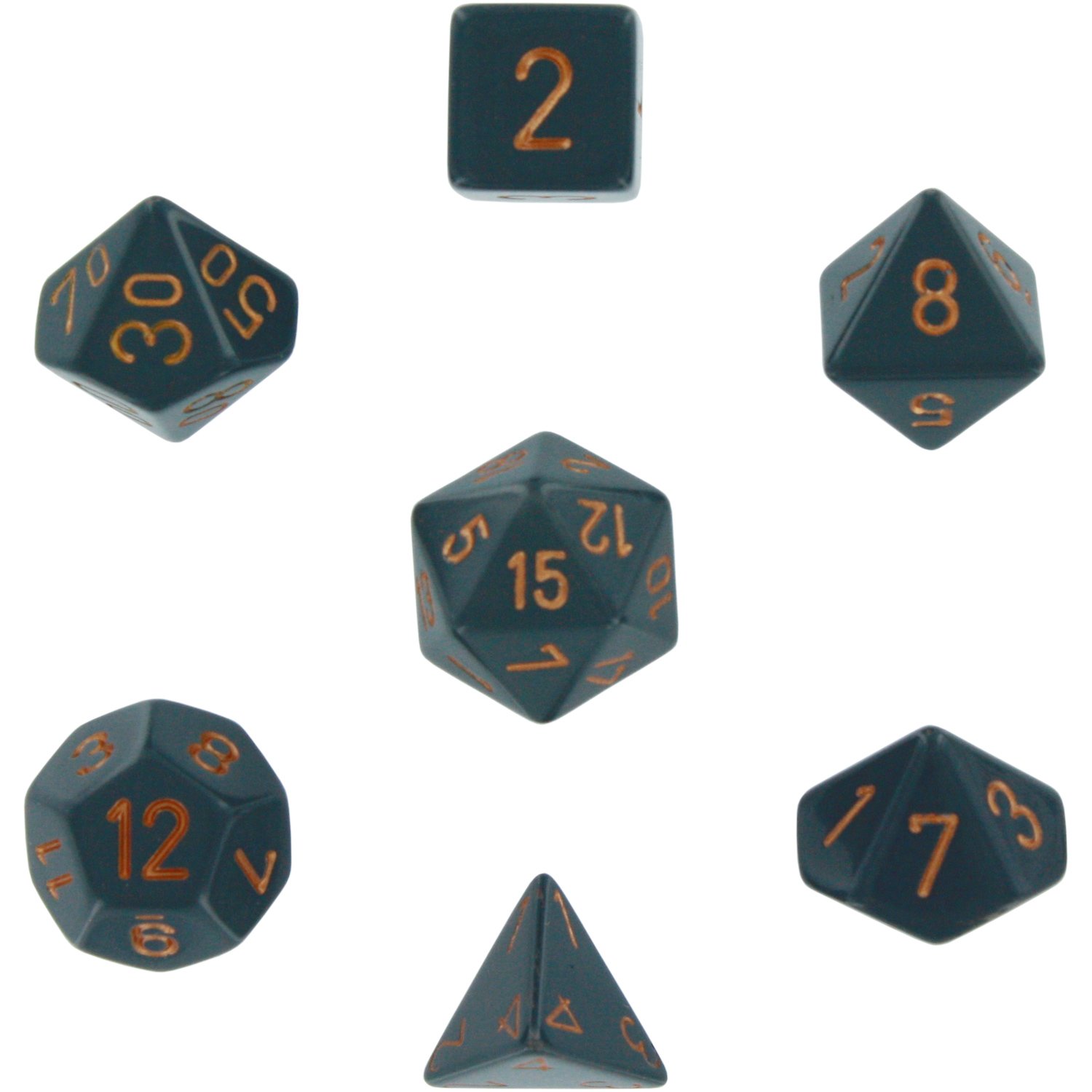 Chessex Polyhedral 7-Die Opaque Dice Set - Dark Gray Copper Numbers