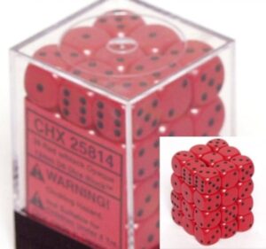 chessex dice d6 sets: opaque red with black - 12mm six sided die (36) block of dice