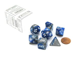 chessex polyhedral 7-die gemini dice set - blue-steel with white chx-26423