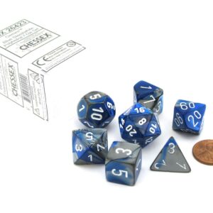 Chessex Polyhedral 7-Die Gemini Dice Set - Blue-Steel with White CHX-26423