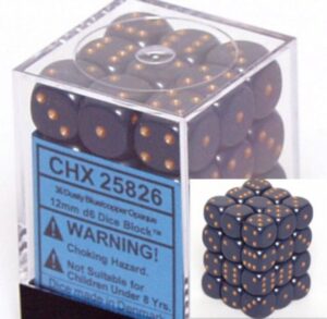 blue-copper dusty opaque 12mm d6 dice set of 36