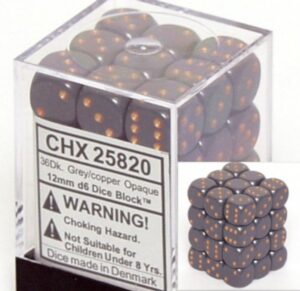 dark grey opaque dice 12mm d6 set of 36