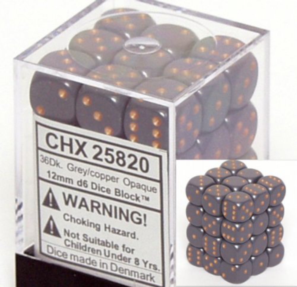 Dark Grey Opaque Dice 12mm D6 Set of 36