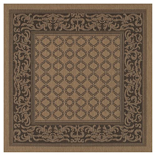 Couristan Recife Garden Lattice Indoor/Outdoor Area Rug, 8'6" Square, Cocoa-Black