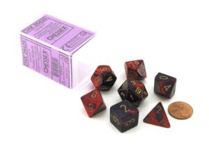 chessex polyhedral 7-die gemini dice set - purple-red with gold chx-26426