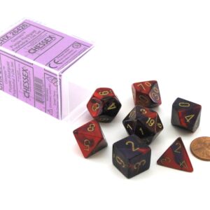 Chessex Polyhedral 7-Die Gemini Dice Set - Purple-Red with Gold CHX-26426