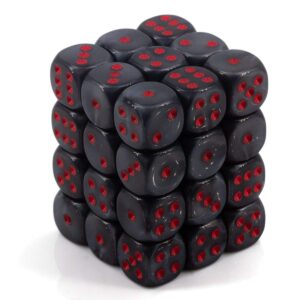 chessex dice d6 sets: velvet black with red - 12mm six sided die (36) block of dice