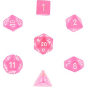 chessex polyhedral 7 die frosted dice set pink with white