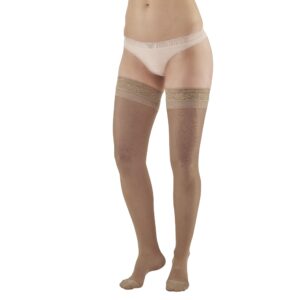 ames walker aw style 4 sheer support 15-20 mmhg moderate compression closed toe thigh high stockings w/top band taupe xlarge