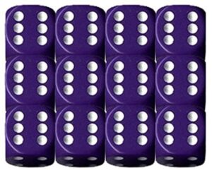 chessex dice d6 sets: opaque purple with white - 16mm six sided die (12) block of dice