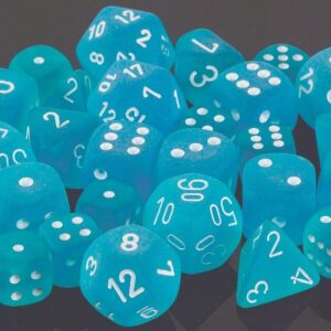 Chessex Dice d6 Sets: Frosted Caribbean Blue with White - 12mm Six Sided Die (36) Block of Dice