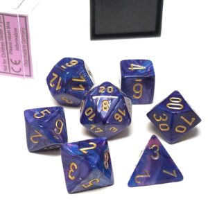 chessex dice: polyhedral 7-die lustrous dice set - purple w/gold chx-27497