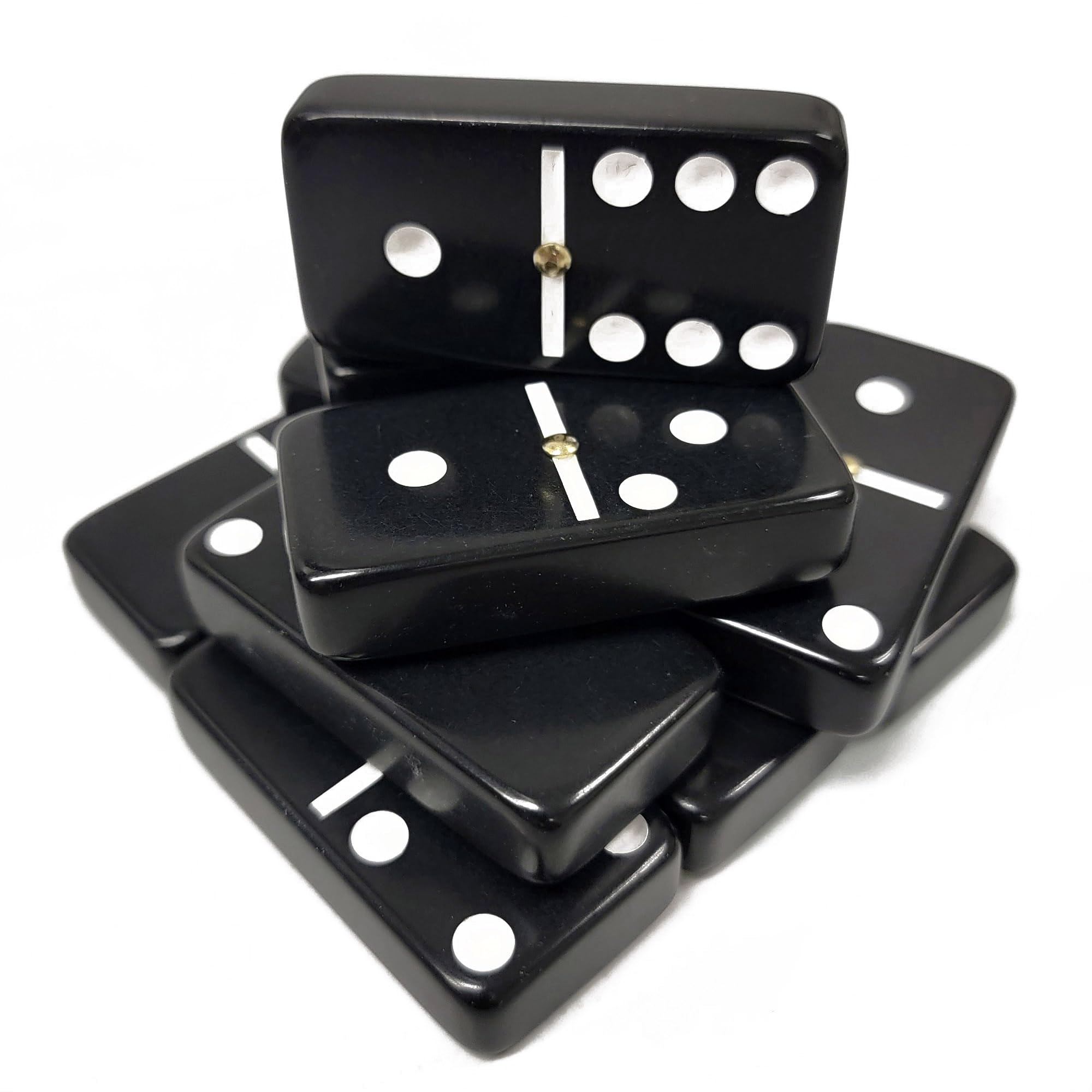 Marion Domino Double 6 Black Jumbo Tournament Professional Size with Spinners in Elegant Black Velvet Case.