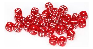 chessex dice d6 sets: red with white translucent - 12mm six sided die (36) block of dice