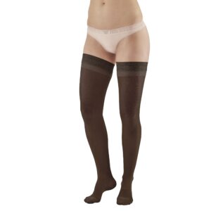 ames walker aw style 4 sheer support 15-20 mmhg moderate compression closed toe thigh high stockings w/top band black medium