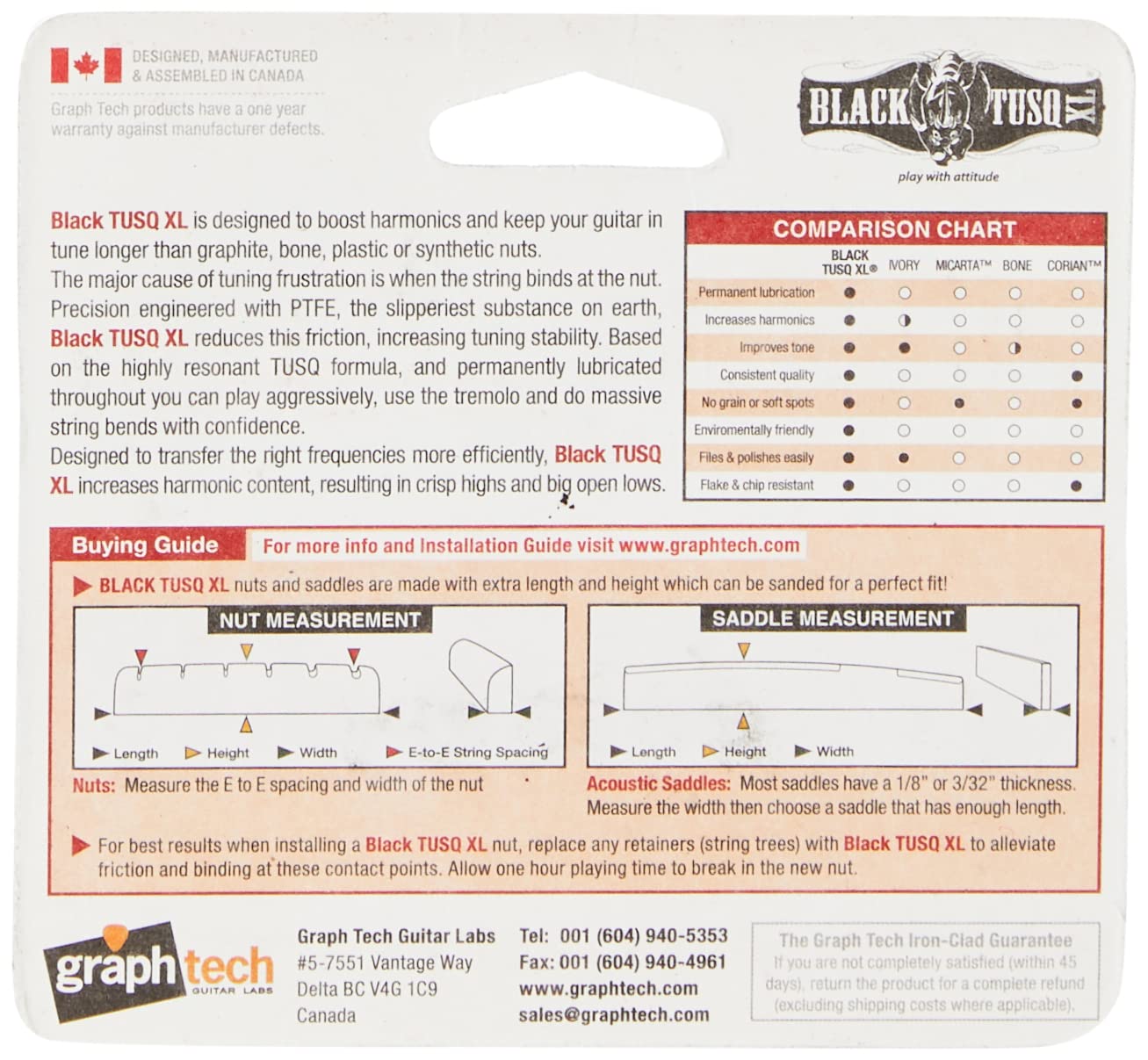 Graphtech Guitar Top Nut (PT-1204-00)