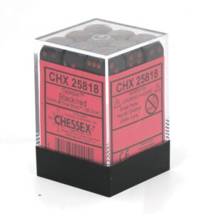 Chessex Dice FBA_25818 Chessex Opaque 12mm d6 Black w/Red Dice Block 36 Dice, Black/Red