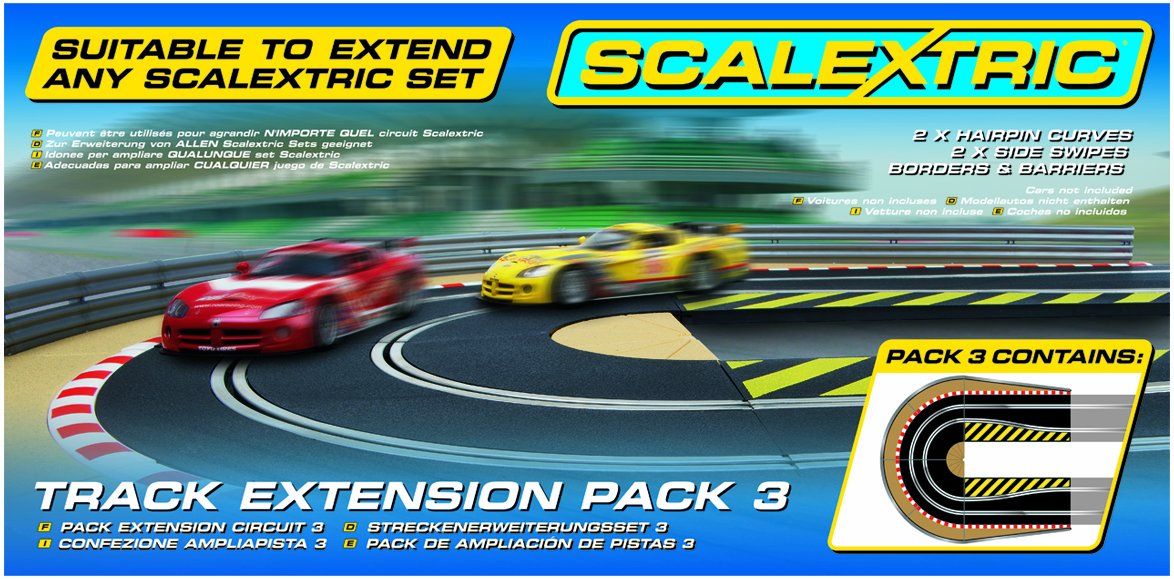 Scalextric C8512 Track Extension Pack - 2x Hairpin Curves 2 Side Swipes Borders Barriers, Large