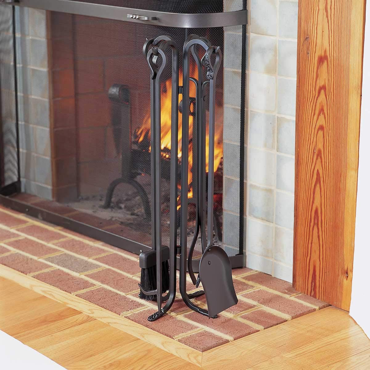 Pilgrim Home and Hearth 18003 Forged Hearth Fireplace Tool Set, 28", Matte Black