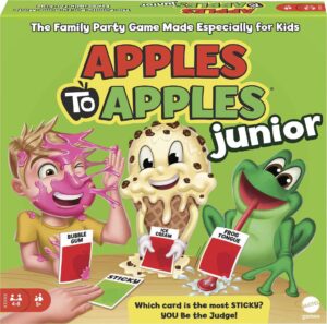 mattel games apples to apples junior, the game of crazy comparisons, board game with 504 cards, family party game especially for kids, for kid, teen & family game night ages 9 years & older