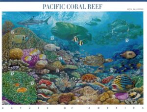 pacific coral reef (nature of america), full sheet of 10 x 37-cent postage stamps, usa 2004, scott 3831