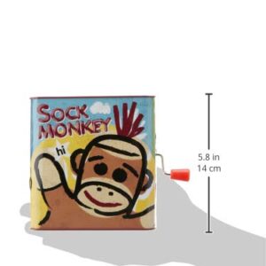 Sock Money Jack in the Box - Timeless Children's Musical Toy - Colorful Embossed Tin Box and Classic Sock Monkey Design - Age 18 months and Up