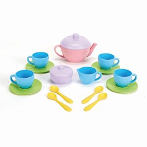 green toys tea set - bpa / phthalates free play toys for gross motor, fine skills development. kitchen toys