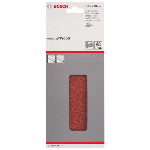 Bosch 2608605583 Sander Sheet for Wood, Unpunched Clamped, 93mm x 230mm, P40 Grit, Blue, Pack of 10