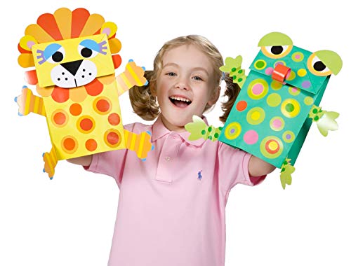 ALEX Toys Paper Bag Puppets Kids Art and Craft Activity Multicolor, includes 5 colored bags, 270 stickers and paper shapes, glue stick and easy picture instructions