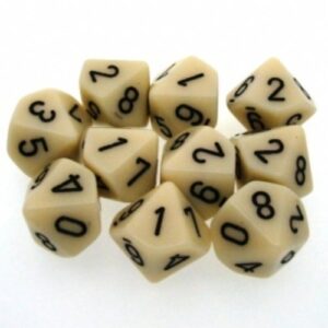 chessex dice sets: opaque ivory with black - ten sided die d10 set (10)