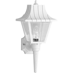 progress lighting p5815-30 wall torch with ribbed mansard roof beveled clear acrylic panels, white