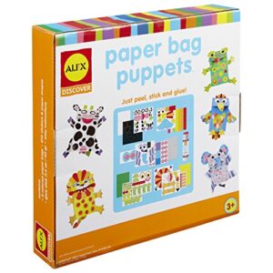 ALEX Toys Paper Bag Puppets Kids Art and Craft Activity Multicolor, includes 5 colored bags, 270 stickers and paper shapes, glue stick and easy picture instructions