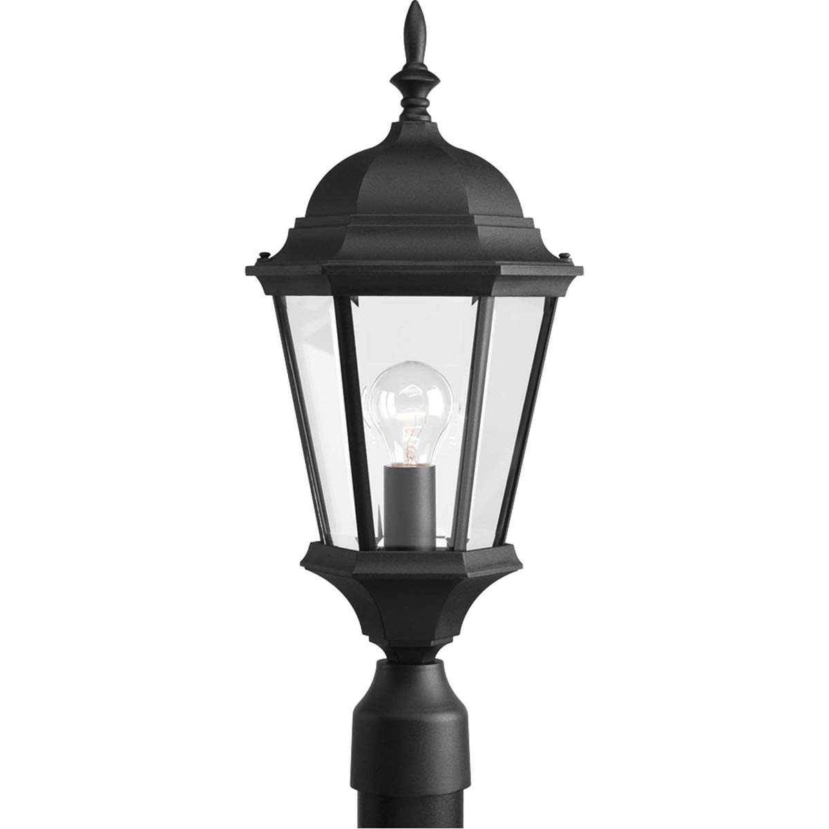 Progress Lighting Welbourne Collection 1-Light Clear Beveled Glass Traditional Outdoor Post Lantern Light Textured Black