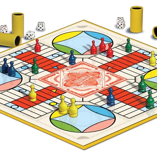 Parcheesi Royal Edition by Winning Moves Games USA, classic family favorite featuring charming artwork, tokens and dice cups for 2-4 players, Ages 8+ (6106)