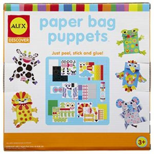 ALEX Toys Paper Bag Puppets Kids Art and Craft Activity Multicolor, includes 5 colored bags, 270 stickers and paper shapes, glue stick and easy picture instructions