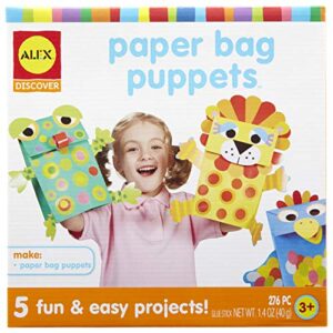 alex toys paper bag puppets kids art and craft activity multicolor, includes 5 colored bags, 270 stickers and paper shapes, glue stick and easy picture instructions