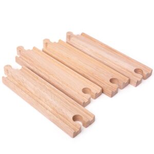 Bigjigs Rail Long Straights (Pack of 4) - Other Major Wooden Rail Brands are Compatible