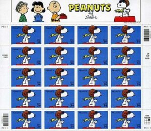 snoopy peanuts sheet of twenty 34 cent stamps scott 3507 by usps