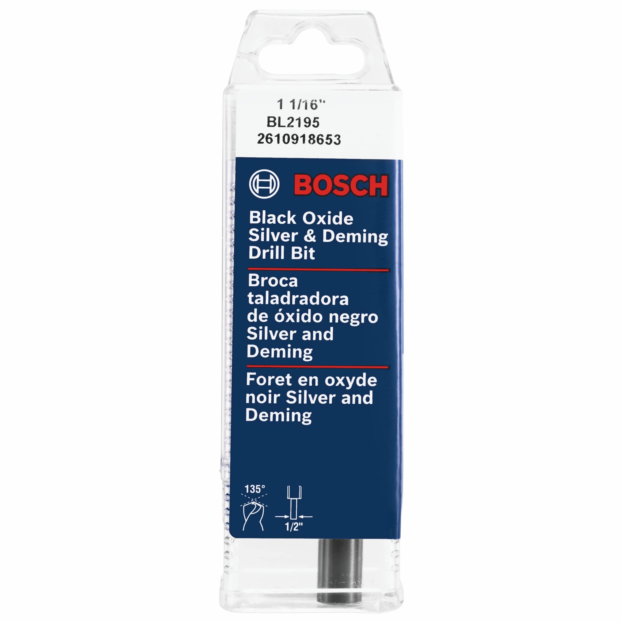 BOSCH BL2195 1-Piece 1-1/16 In. x 6 In. Fractional Reduced Shank Black Oxide Drill Bit for Applications in Light-Gauge Metal, Wood, Plastic