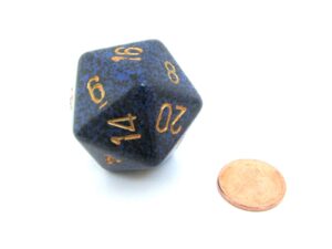 jumbo d20 counter - speckled 34mm dice: golden cobalt