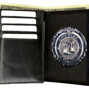 Police Badge Holder Genuine Leather Style - mw2515TABlack,Black,One Size