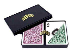 copag 1546 design 100% plastic playing cards, poker size (standard) green/burgundy (regular index, 1 set)