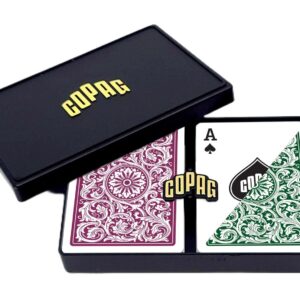 Copag 1546 Design 100% Plastic Playing Cards, Poker Size (Standard) Green/Burgundy (Regular Index, 1 Set)